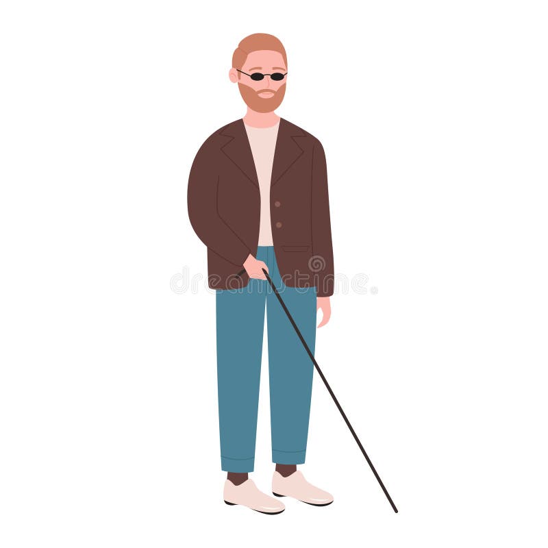 Blind Man with Walking Stick Stock Vector - Illustration of looking ...