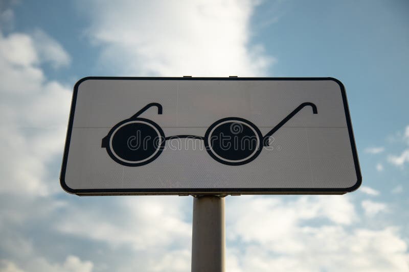 Blind Pedestrians Road Sign Against Blue Sky Stock Image - Image of ...