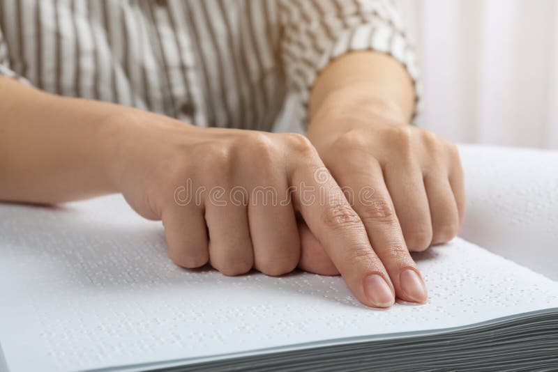 Blind Person Reading Book Written in Braille Stock Image - Image of ...