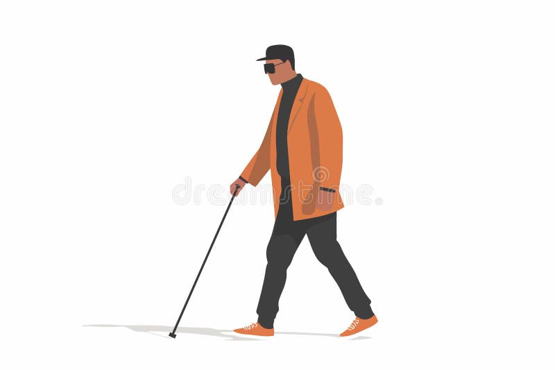 Blind Person with Stick Isolated Stock Vector - Illustration of female ...