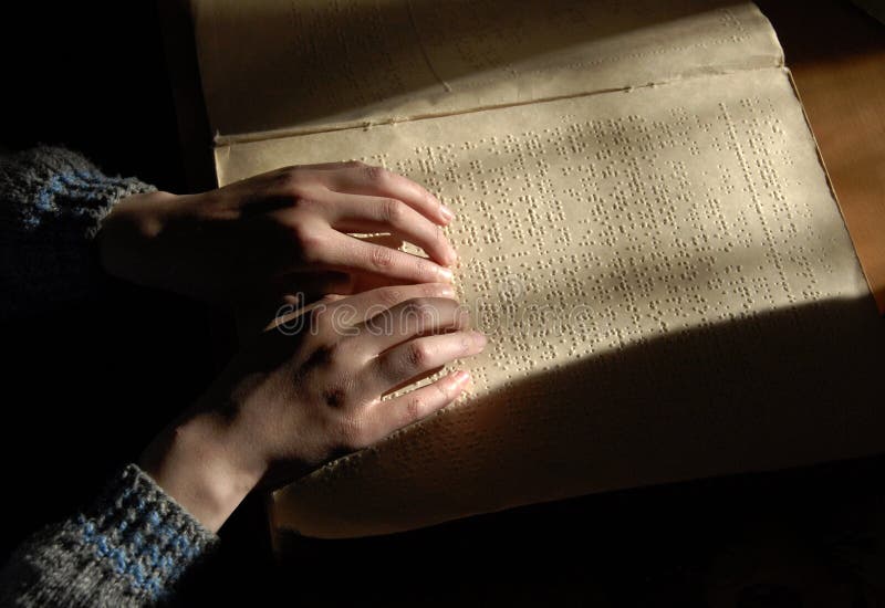 Blind Reading Text in Braille. Close-up of Human Hands Reading B Stock ...