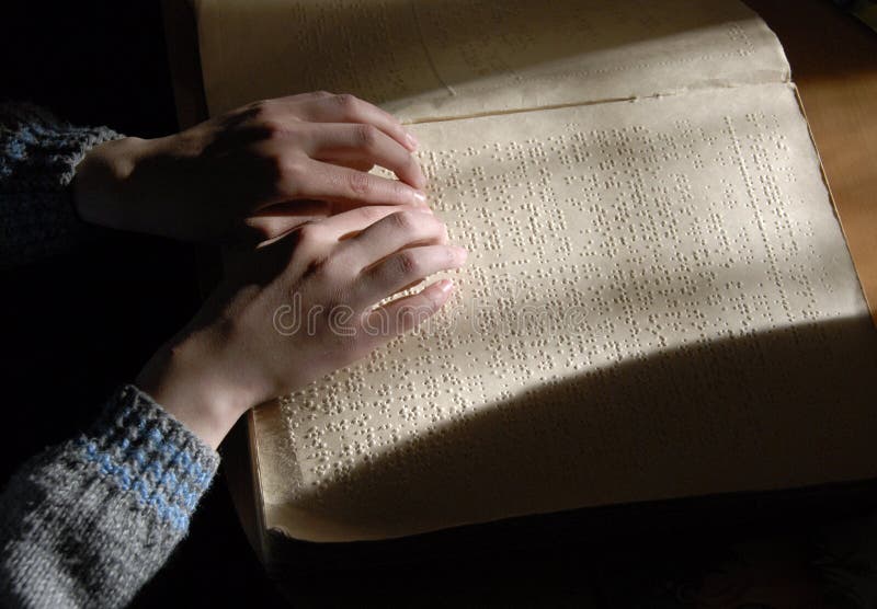 Blind Reading Text in Braille. Close-up of Human Hands Reading B Stock ...