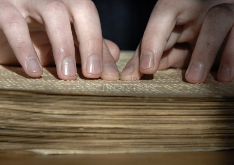 Blind Reading Text in Braille. Close-up of Human Hands Reading B Stock ...