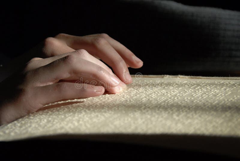 Blind Reading Text in Braille. Close-up of Human Hands Reading B Stock ...
