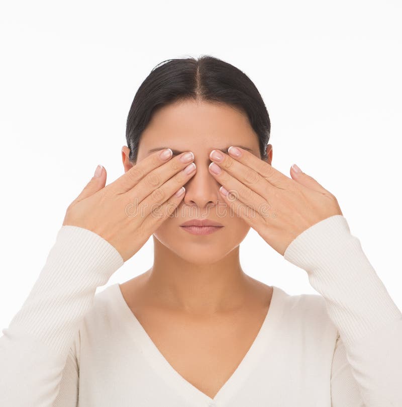 Blind Woman Closed Face with Hands Stock Image - Image of expression ...