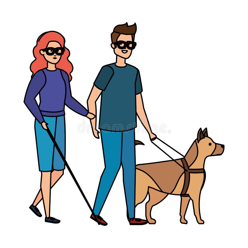 Blind Woman with Helper and Guide Dog Stock Vector - Illustration of ...