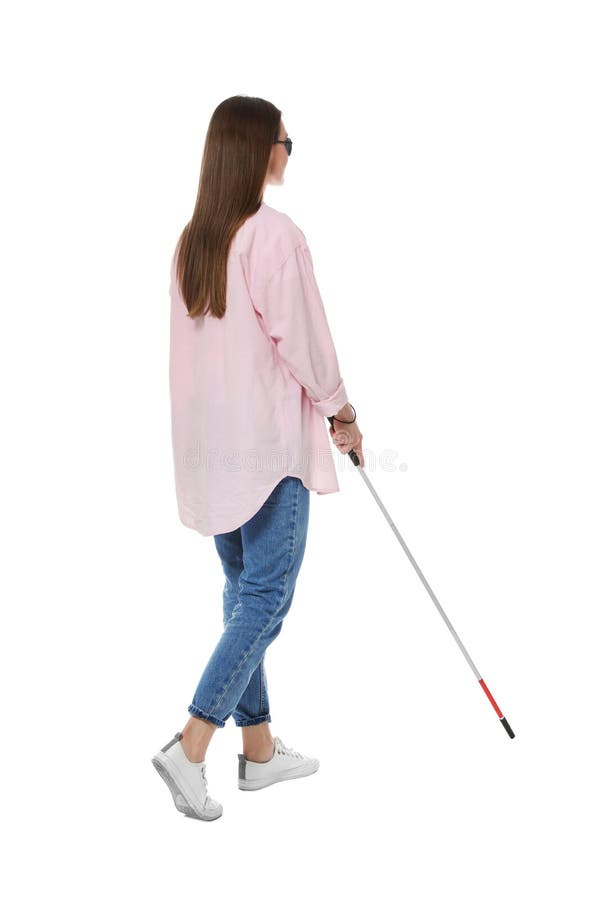 Blind Woman with Long Cane on White Stock Image - Image of length ...