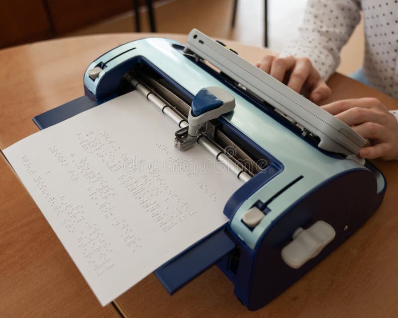 Blind Woman Using Braille Typewriter. Stock Photo - Image of publish ...