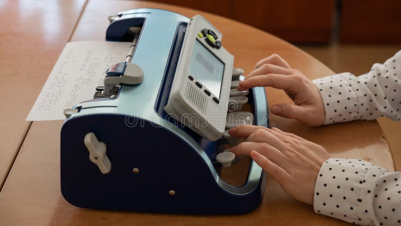 Blind Woman Using Braille Typewriter. Stock Photo - Image of ...