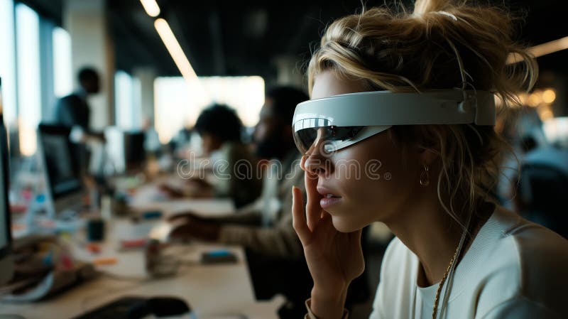 Blind Woman Using a Screen Reader in a Modern Office, Confidently ...