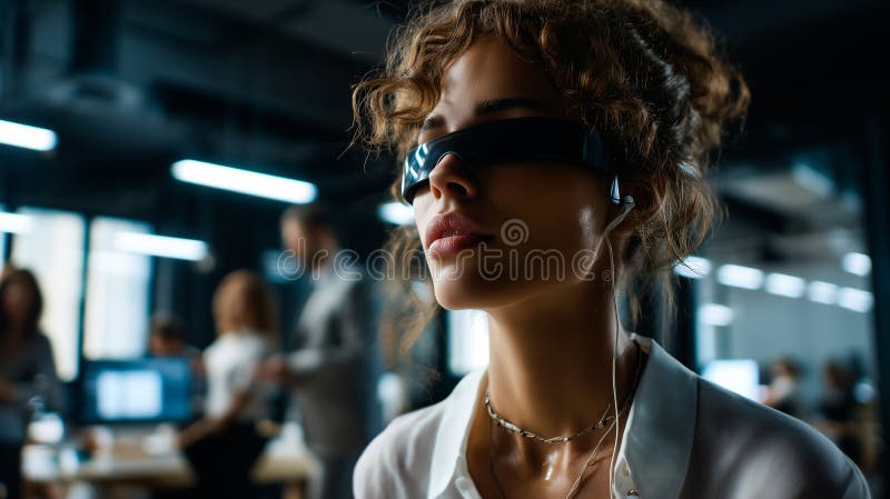 Blind Woman Using a Screen Reader in a Modern Office, Confidently ...