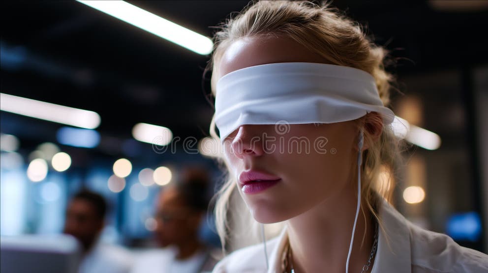 Blind Woman Using a Screen Reader in a Modern Office, Confidently ...