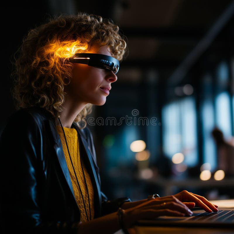 Blind Woman Using a Screen Reader in a Modern Office, Confidently ...