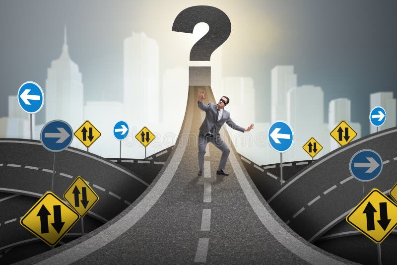 The Blindfold Businessman on the Road Unsure Stock Illustration ...