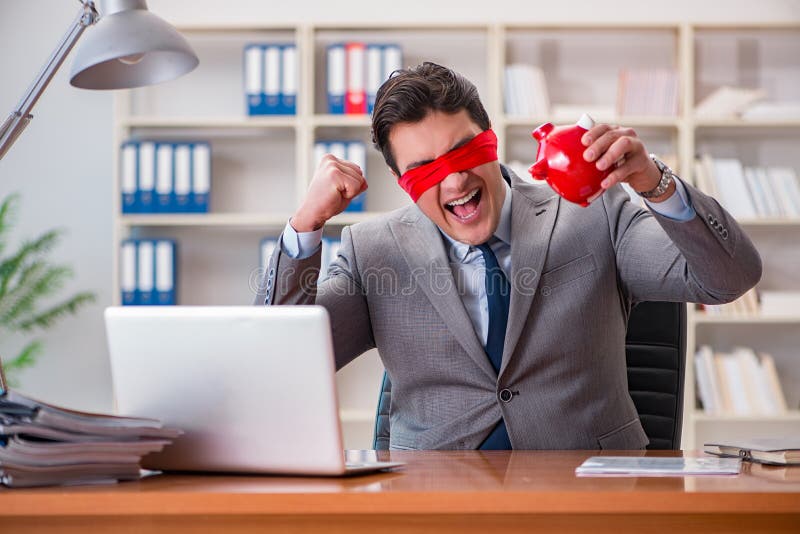 The Blindfold Businessman Sitting at Desk in Office Stock Photo - Image ...