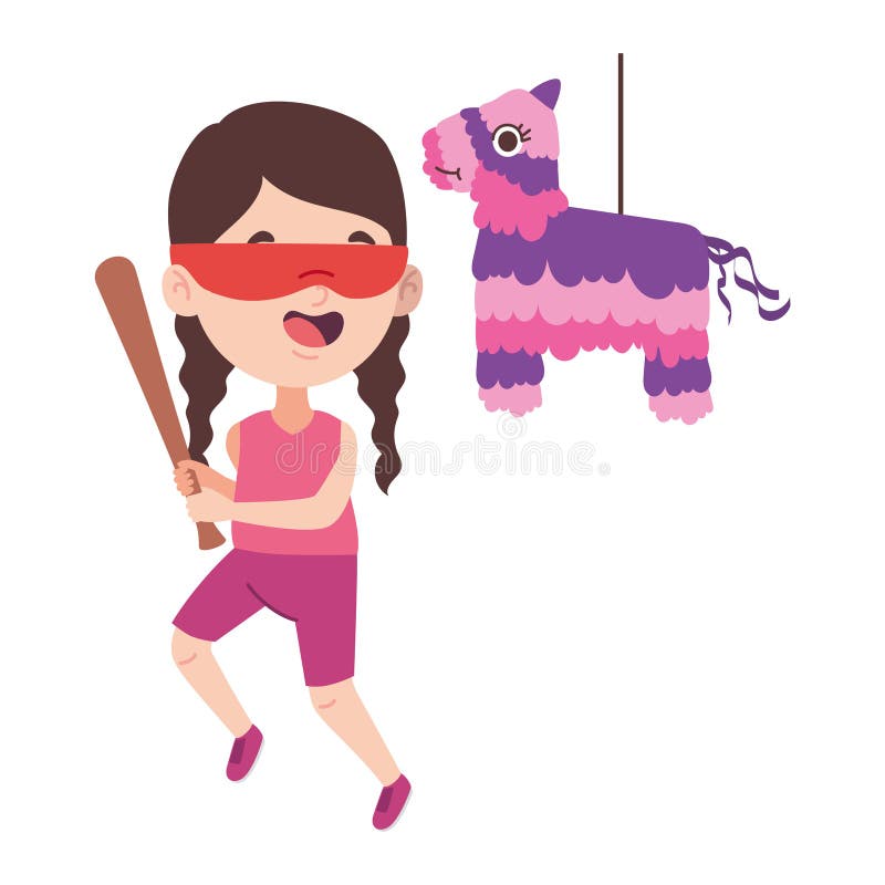 Blindfold Girl Hitting the Pinata Stock Vector - Illustration of vector ...
