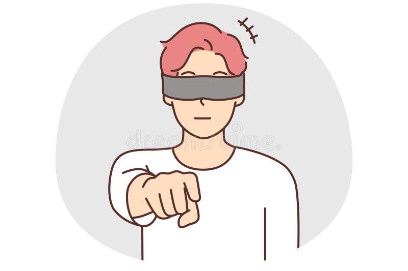 Blindfolded Man Point at Screen Stock Vector - Illustration of ...