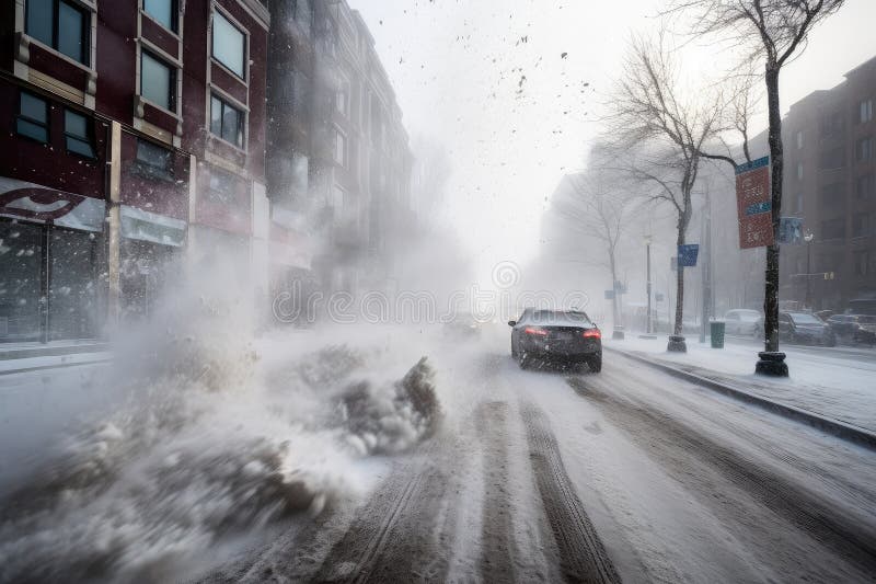 Blinding Blizzard with Snow and Ice Flying in Every Direction Stock ...