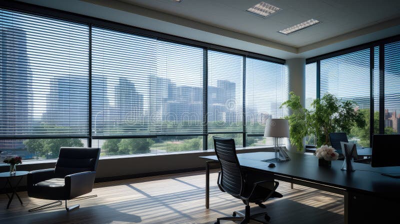 Blinds Office Interior Windows Stock Illustration - Illustration of ...