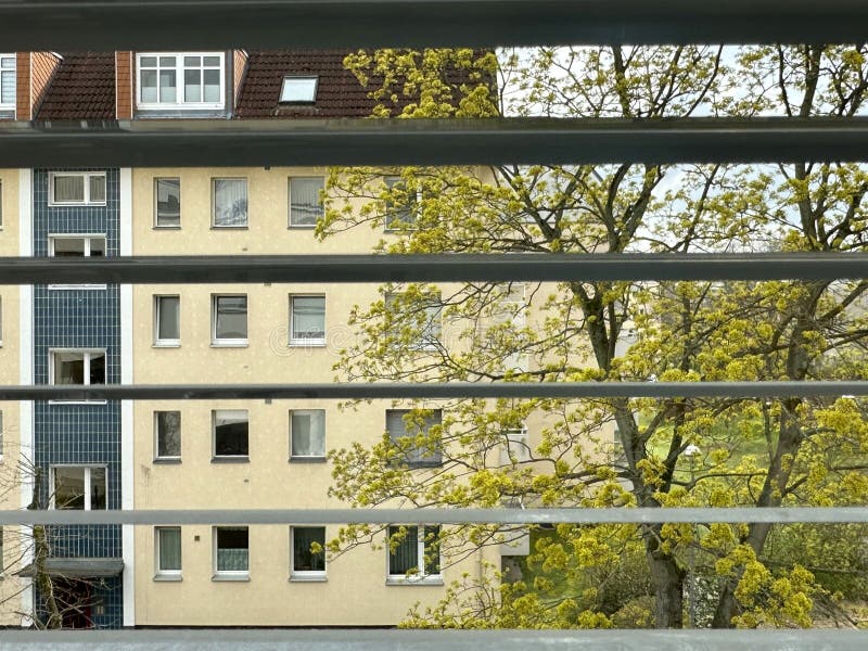 Blinds on the Window and a Residential Building Stock Image - Image of ...