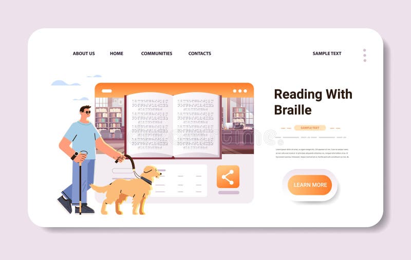 Bling Man Walking with Guide Dog Assistant and Reading with Braille ...