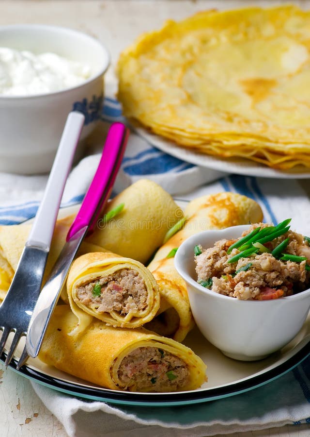 Blinis with Force Meat. Selective Focus Stock Image - Image of piece ...