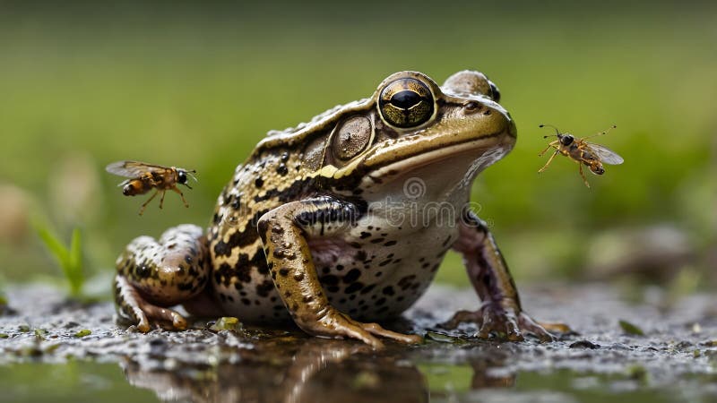 In the Blink of an Eye: Common Frog Catching Fly in Vibrant Field Stock ...