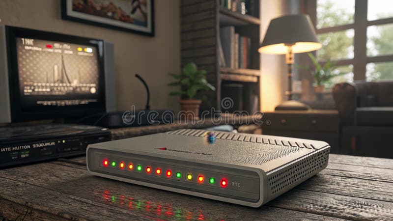 Blinking Connection a Compact Modem Features a Series of Small Vibrant ...