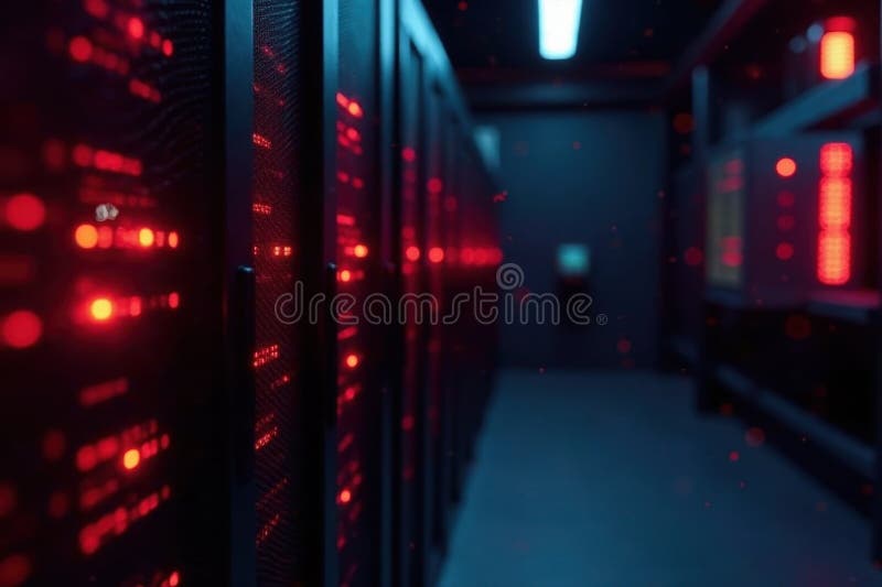 Blinking Red Lights on a Server in a Dark Room Support System Blinking ...