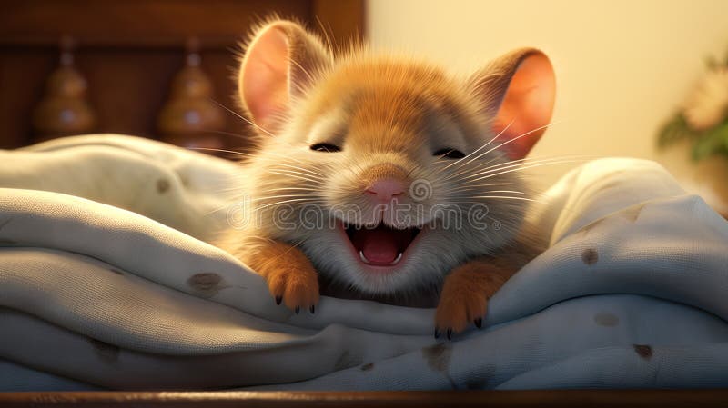 Blissful Bed Scene Mouse Smiles Stock Illustration - Illustration of ...