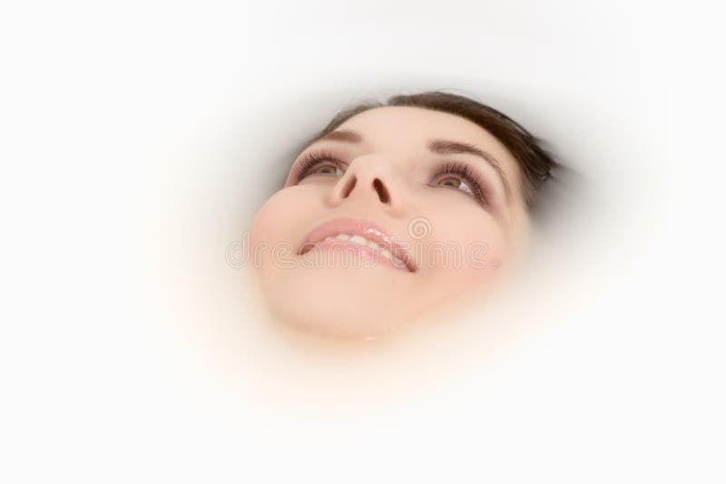 Blissful Woman Soaking in a Hot Bath Stock Image - Image of clean, milk ...