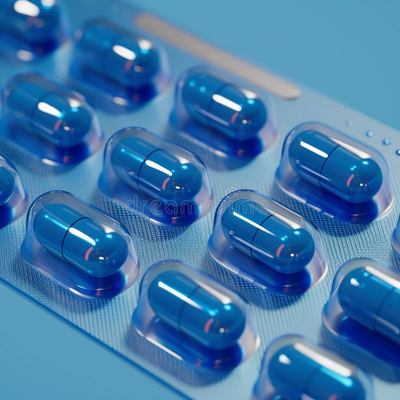 Blister with Blue Tablets in the Form of Capsules. Antidepressants in ...
