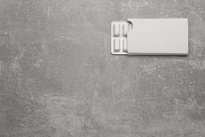 Blister with Chewing Gums on Light Grey Table, Top View. Space for Text ...