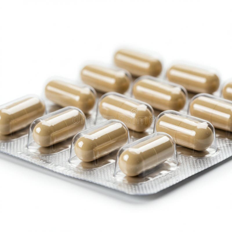 A Blister Pack Containing Brown Capsules Arranged in a Grid Pattern ...