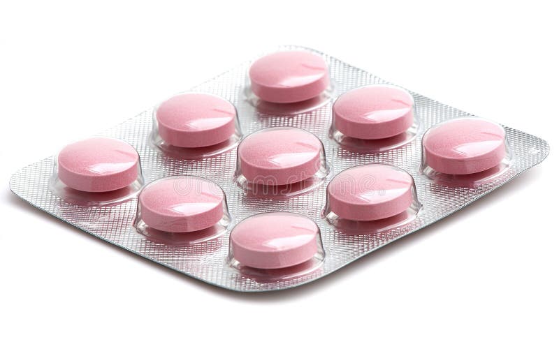 A Blister Pack Containing Ten Pink Tablets on a White Background ...