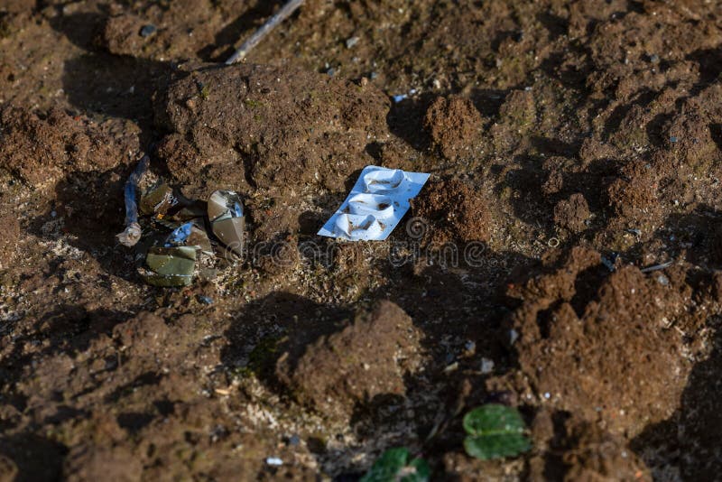 A Blister Pack of Pills in Rural Field is Environmental Pollution Stock ...