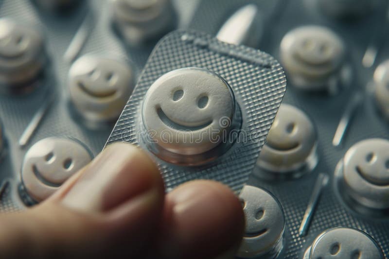 Blister Pack of Smiley Face Pills, Held in Hand, Symbolizing Happiness ...