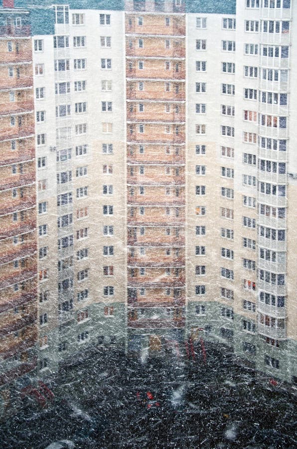 Blizzard in the Courtyard of a Multistory Building. Stock Photo - Image ...