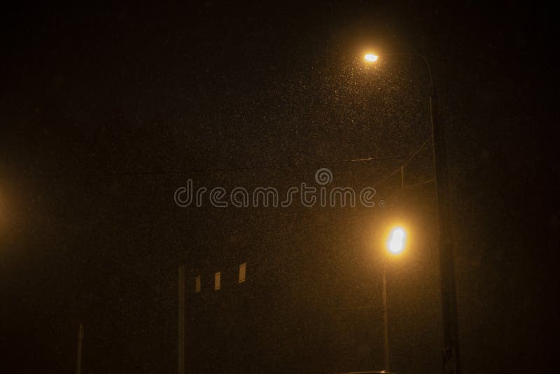Blizzard at Night in City. Light in Dark Stock Image - Image of frozen ...