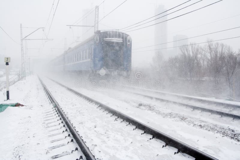 Blizzard and passing train stock image. Image of locomotive - 1943065