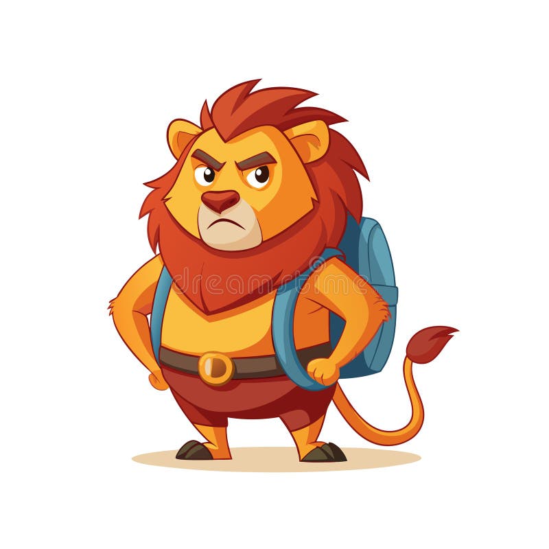 Bloated Lion on a Brave Backpacking Journey Stock Illustration ...