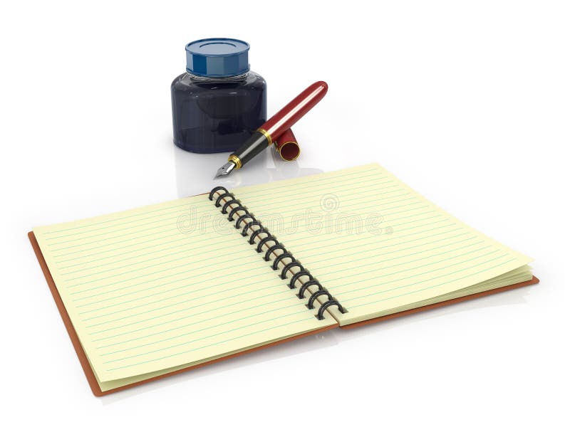 Bloc-notes Avec Le Pot De Stylo-plume Et D'encre Photo stock - Image du ...