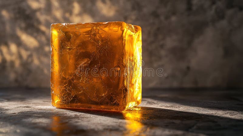 A Block of Amber Resin with a Soft Light Shining on it Highlighting the ...