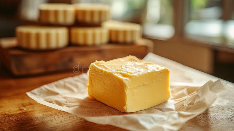 Block of Butter on Parchment Paper in a Kitchen Setting. Stock Photo ...