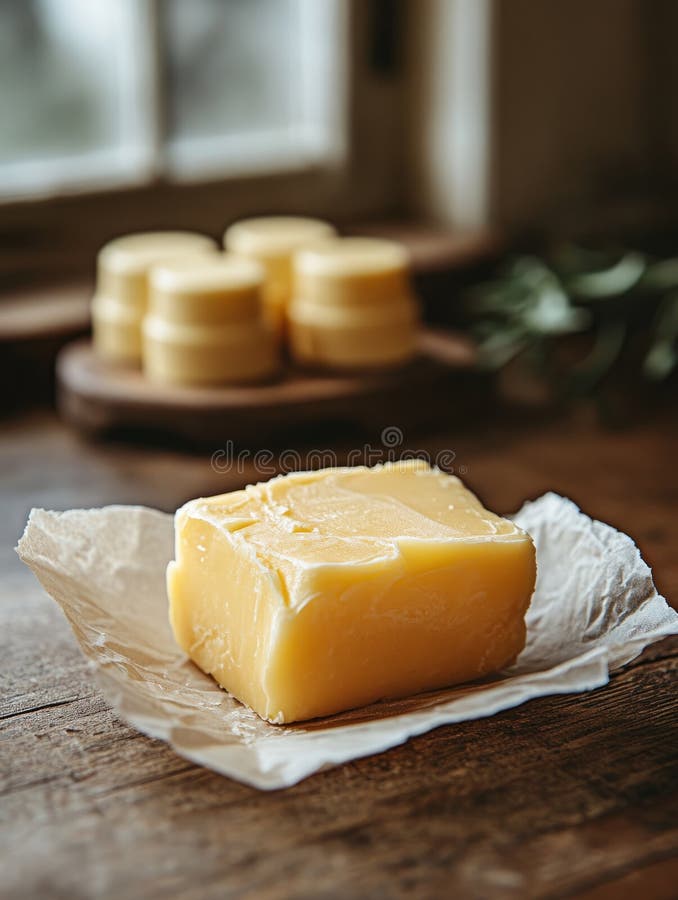 Block of Butter on Parchment in a Rustic Kitchen Setting. Stock Image ...