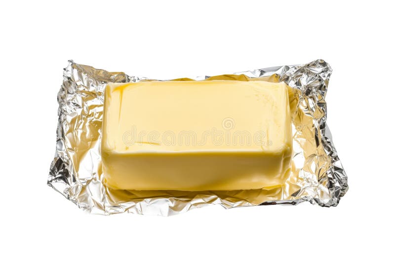 A Block of Butter Wrapped in Foil Isolated on White Transparent ...