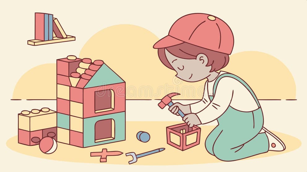 Block Castle Building: Child Building a Block Castle, Constructive Play ...