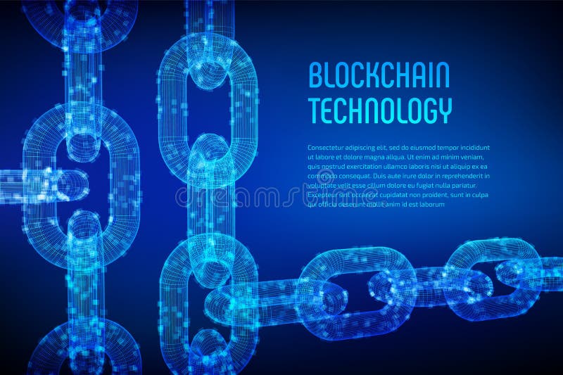 Block Chain. Crypto Currency. Blockchain Concept. 3D Wireframe Chain ...
