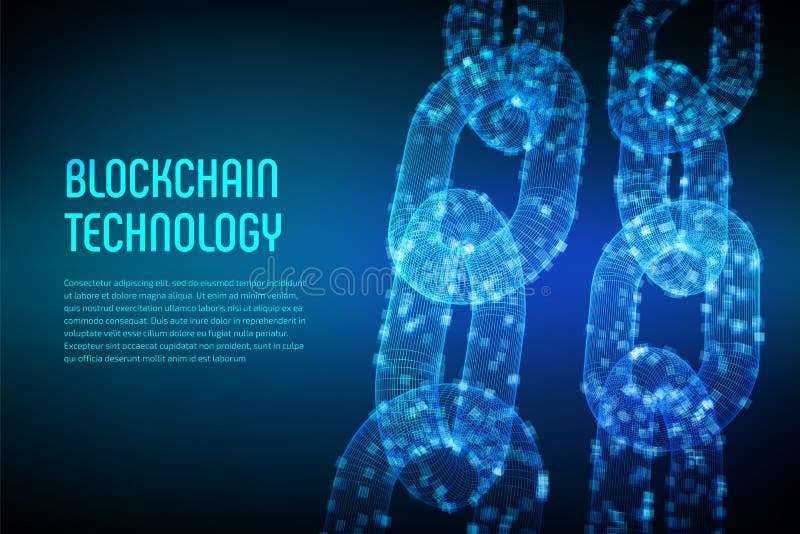 Block Chain. Crypto Currency. Blockchain Concept. 3D Wireframe Chain ...