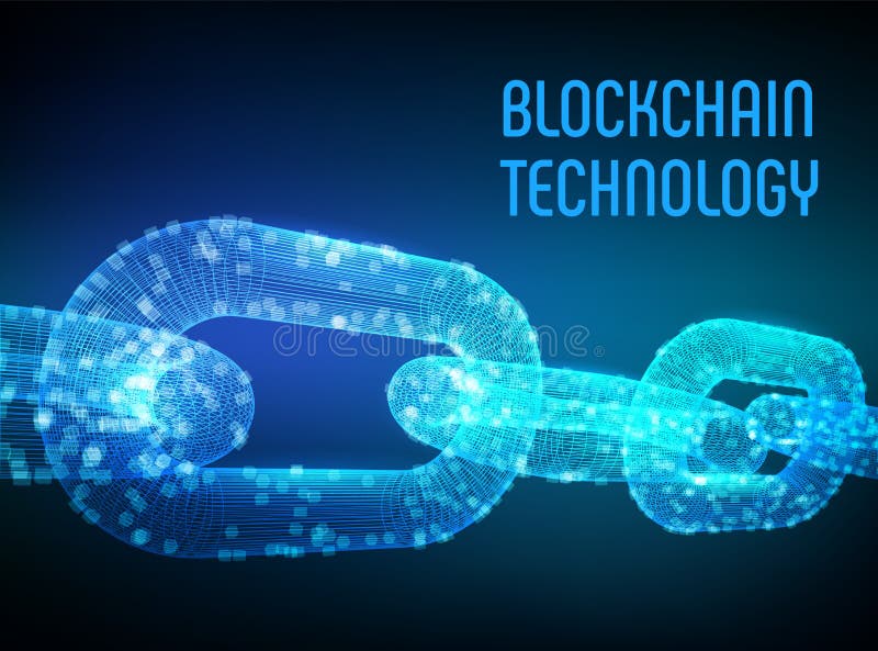 Block Chain. Crypto Currency. Blockchain Concept. 3D Wireframe Chain ...